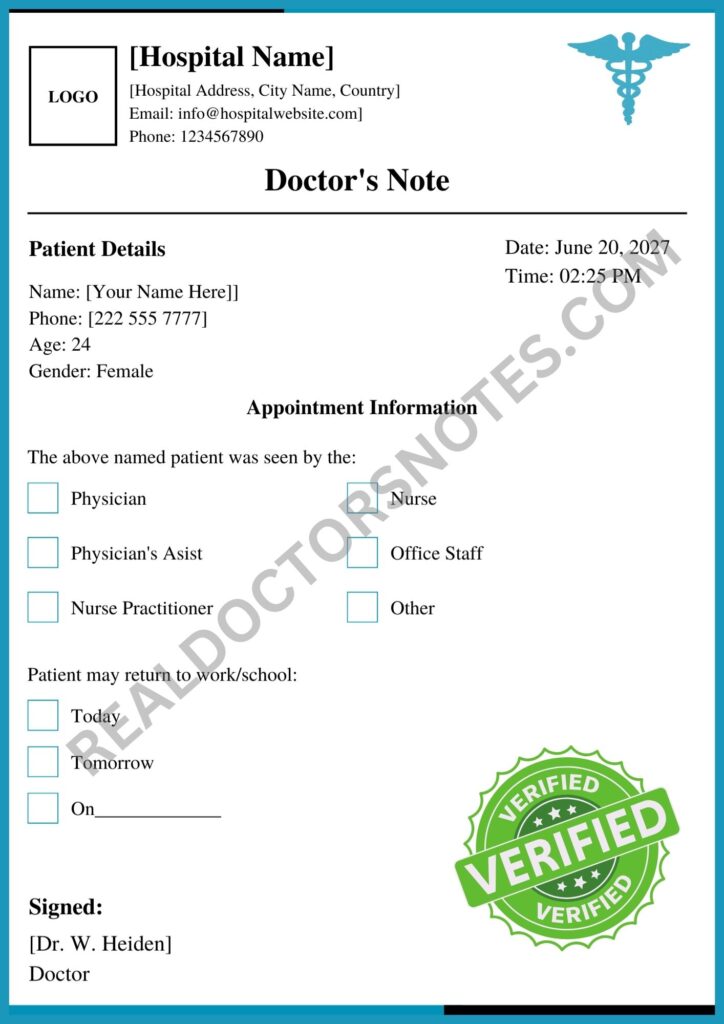 Doctors Note for Missing Work Template Sample