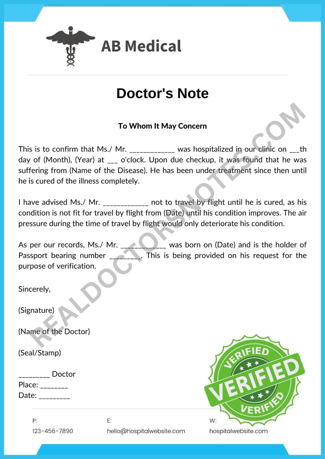 Doctor Note for Airline Template Sample