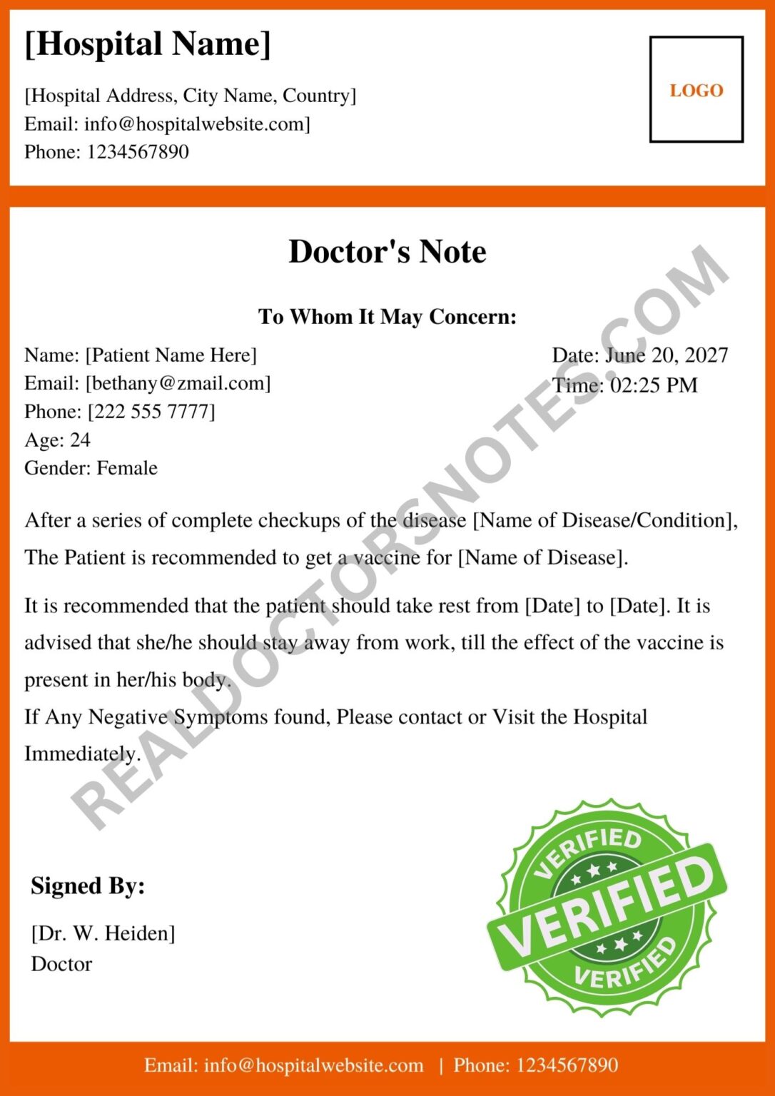 Doctor's Note to return to Work after Pregnancy Template