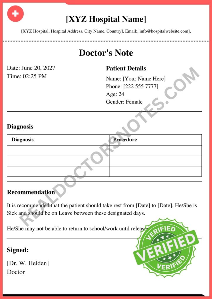 Doctors Note for Surgery Template Sample