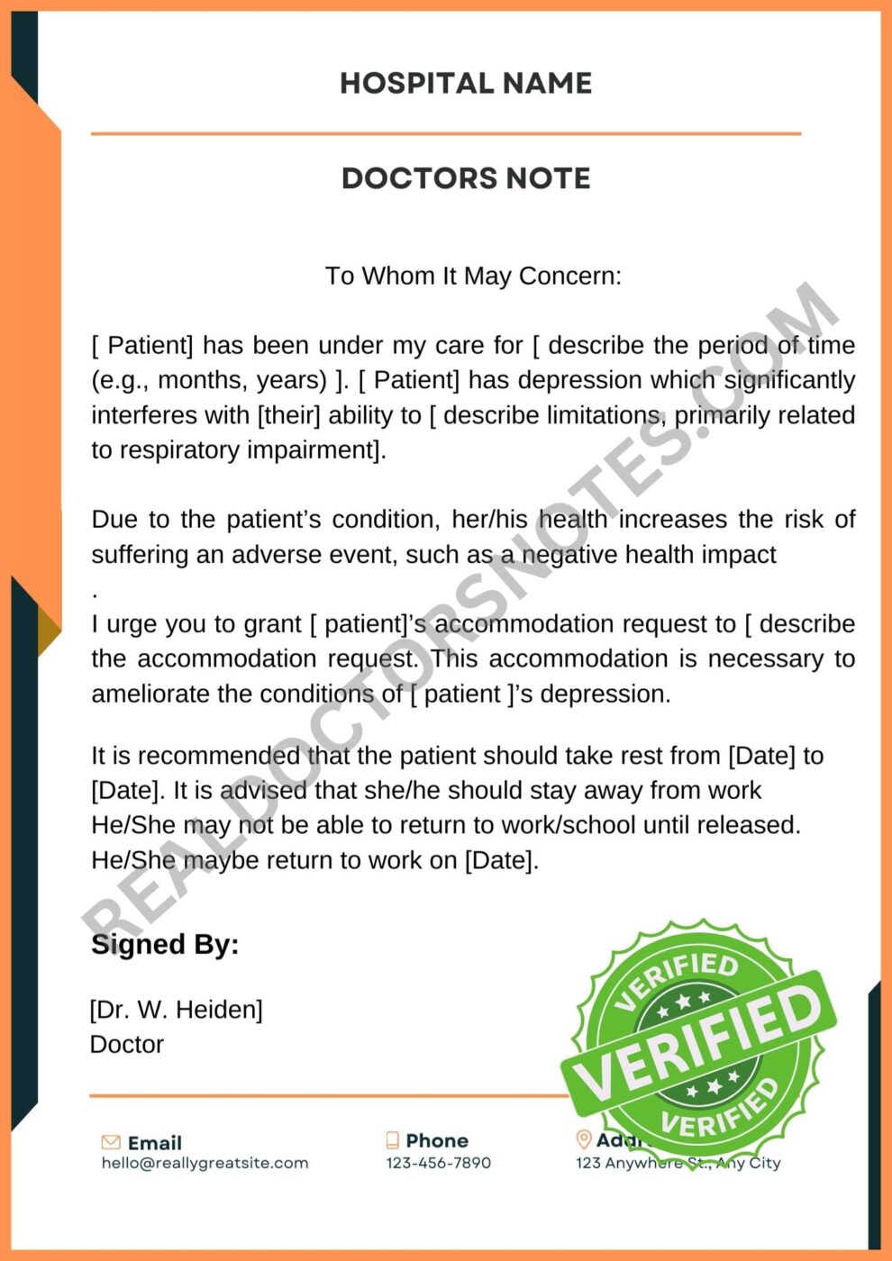 Doctors Note for Depression Template Sample