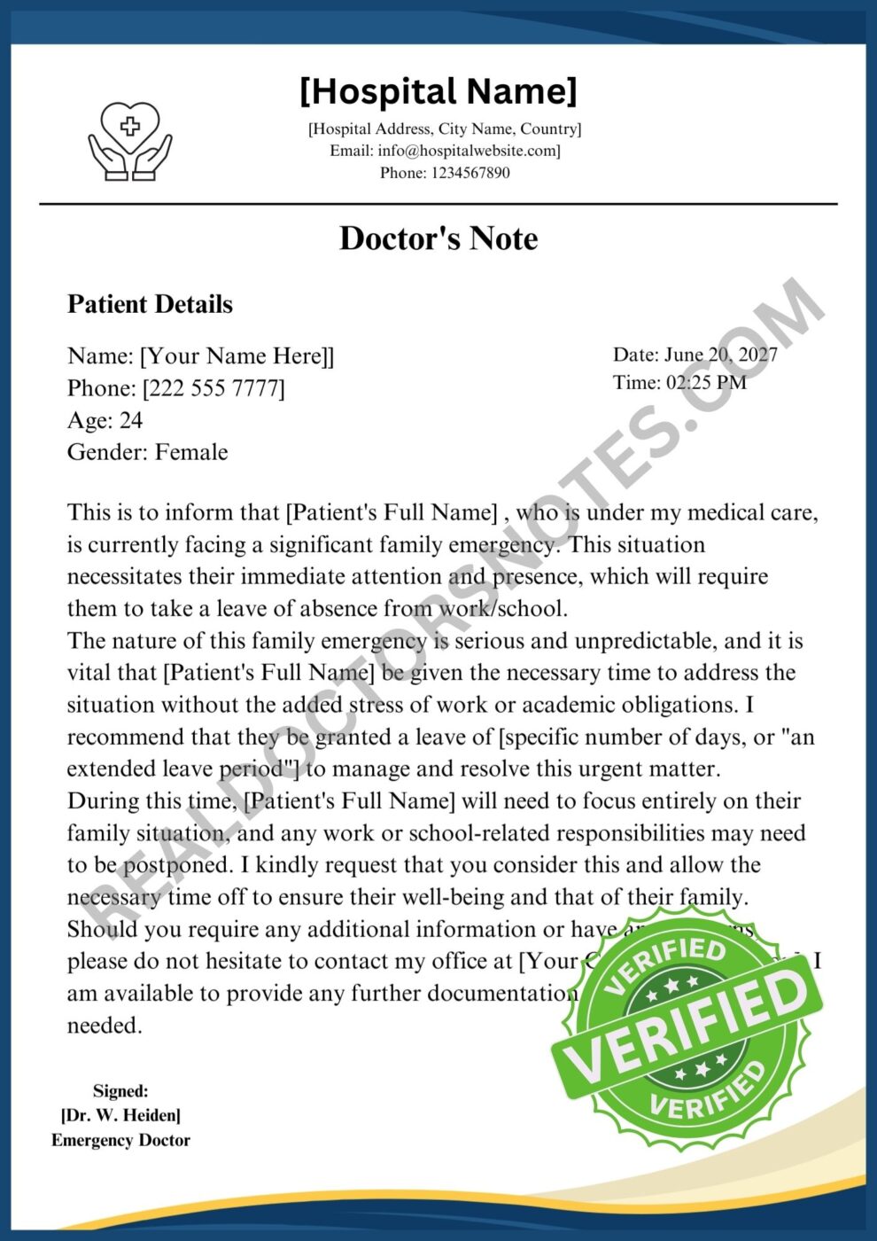 Doctors Note for flu Template Sample Printable
