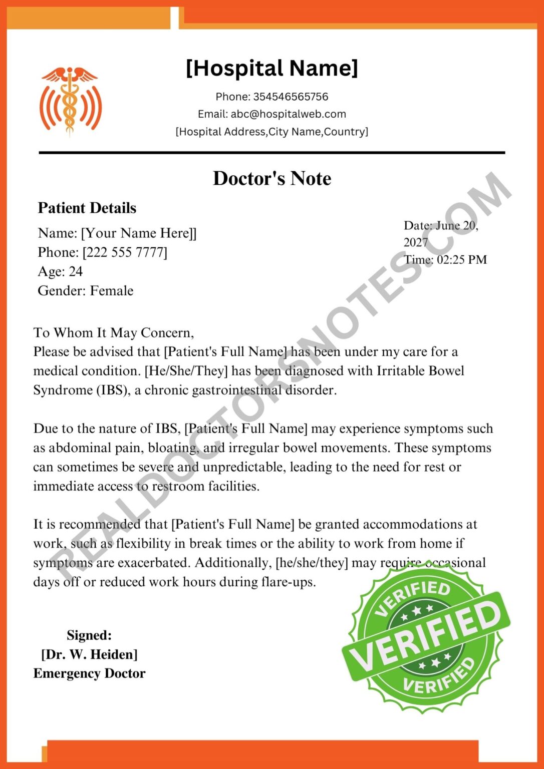 Doctors Note for Dark Tint Template [Printable]