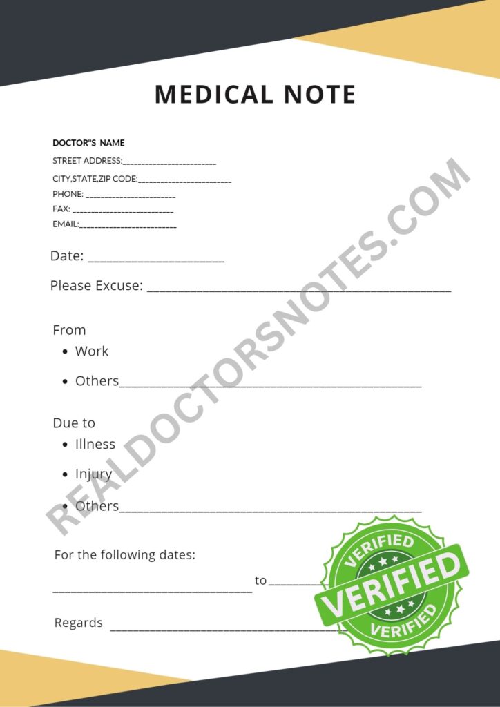 Medical Note Template Printable Sample