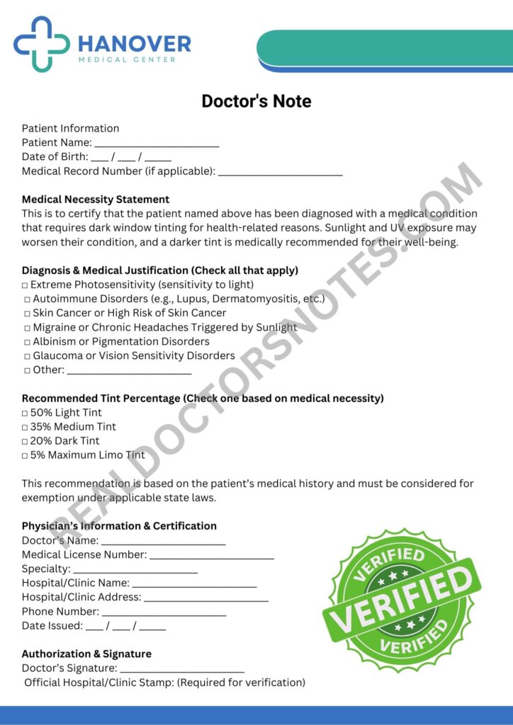 Doctors Note for Dark Tint Template [Printable]