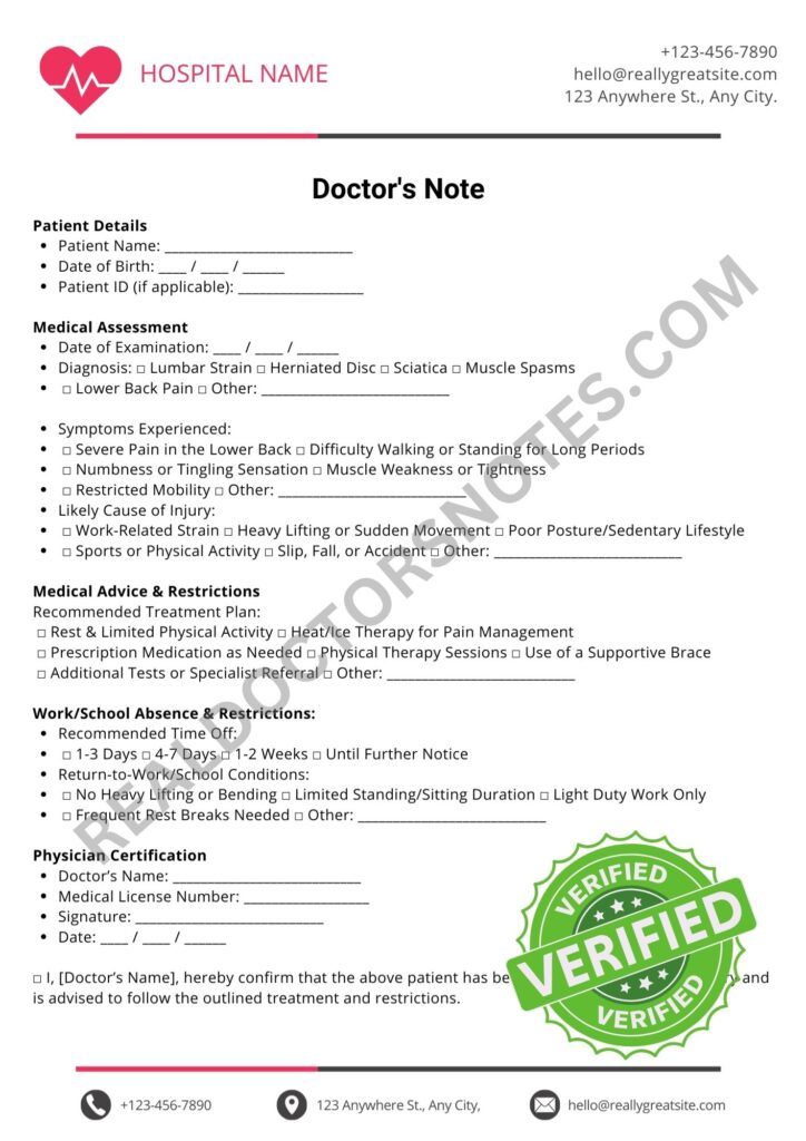 Doctors Note for Sprained Ankle Template